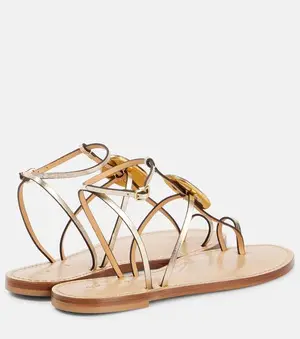 AMANU Cairo Embellished Leather Sandals - Gold