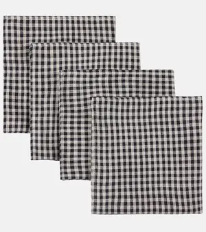 ONCE MILANO Set Of 4 Gingham Linen Napkins - Black