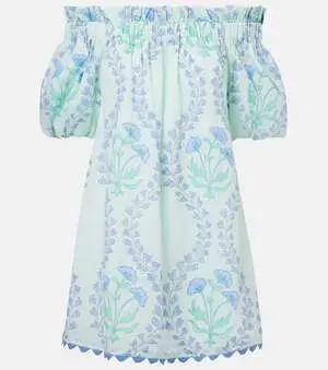 JULIET DUNN Printed Off-shoulder Mini Dress - Blue