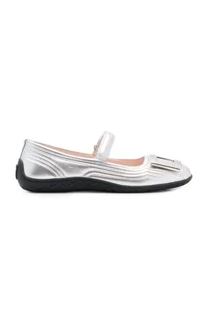 ROGER VIVIER Metallic Leather Ballerina Flats - Silver