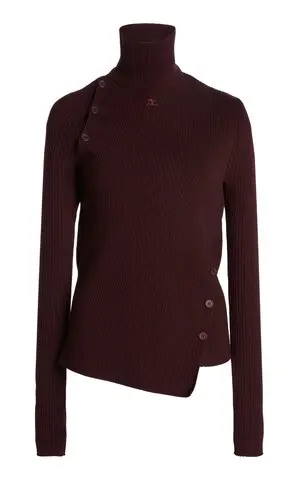 COURREGES Oblique Buttoned Knit Sweater - Burgundy