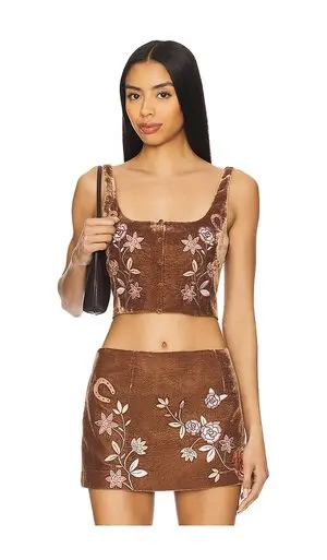 LESLIE AMON X Revolve Embroidered Velvet Cropped Top