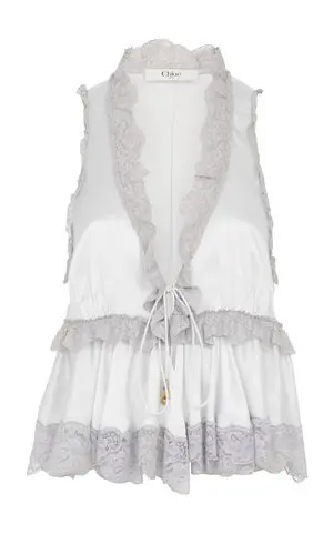 Chloé Lace-trimmed Silk Satin Top