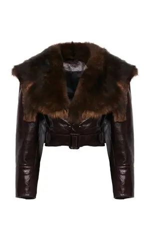 Chloé Cropped Shearling-trimmed Leather Jacket - Brown
