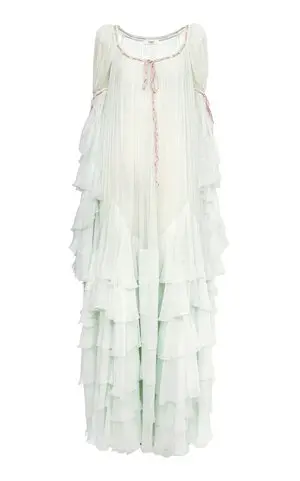 Chloé Flou Ruffled Organic Silk Mousseline Gown - Grey