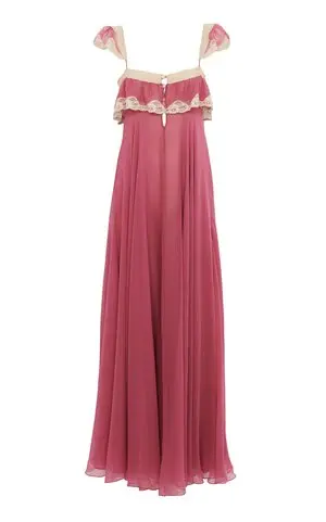 Chloé Flou Ruffled Silk Mousseline Gown - Red