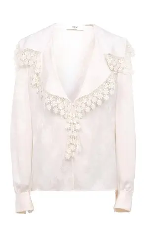 Chloé Ruffled Silk-jacquard Blouse - White