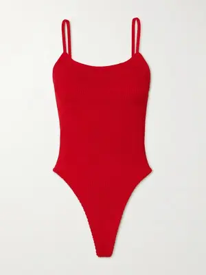 Hunza G Petra Seersucker One-piece Swimsuit - Red