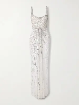 Jenny Packham Chrissy Draped Embellished Gown - Neutrals