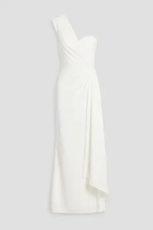 Badgley Mischka Badgley Mischka One-Shoulder Draped Crepe Gown - Ivory