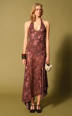 SIEDRES Corinas Asymmetric Devoré Chiffon Midi Dress