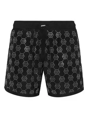 Philipp Plein Crystal-monogram Swim Shorts - Black