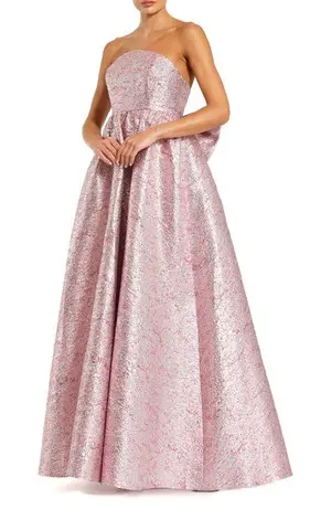 Mac Duggal Metallic Brocade Strapless Gown With Bow