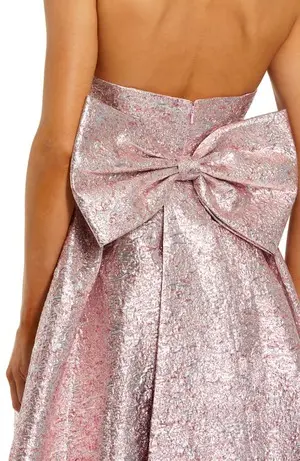 Mac Duggal Metallic Brocade Strapless Gown With Bow