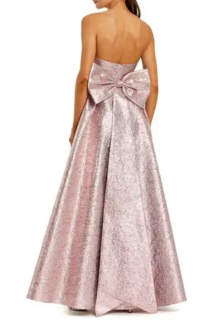Mac Duggal Metallic Brocade Strapless Gown With Bow