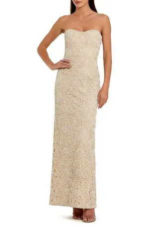 Mac Duggal Strapless Beaded Lace Gown