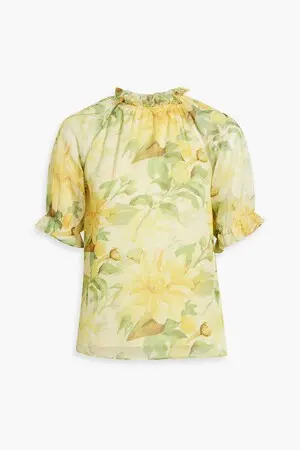 MIKAEL AGHAL Ruffled Floral-print Blouse