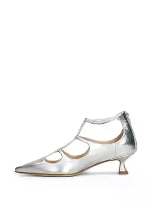 ANNA F. 50mm Leather Pumps - Silver