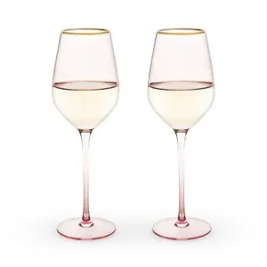 TWINE Rose Crystal White Wine Glasses Set Of 2 - Pink