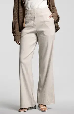WEEKEND LOS ANGELES Luna Linen Blend Wide Leg Pants - Melange Oatmeal