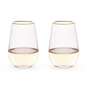 TWINE Rose Crystal Stemless Wine Glasses Set Of 2 - Pink