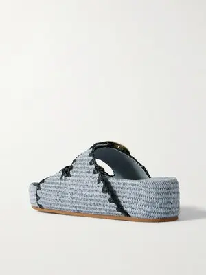 LOEFFLER RANDALL Theo Embroidered Raffia Platform Slides