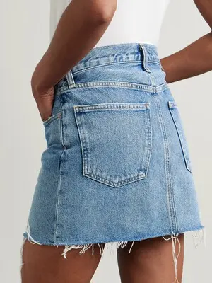 AGOLDE V-waist Frayed Denim Mini Skirt