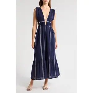 LEMLEM Lelisa Plunge Cotton Cover-up Maxi Dress - Nunu Navy