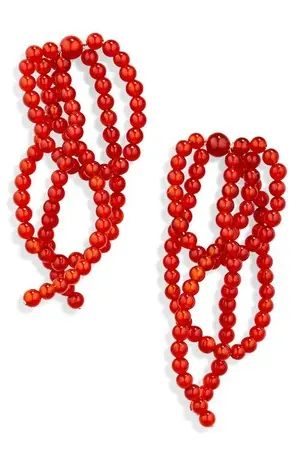 Completedworks Beaded Agate Drop Earrings - Red/ Silver Plated