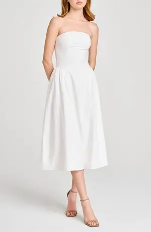 WAYF Giulia Strapless Linen-blend Midi Sundress - Ivory