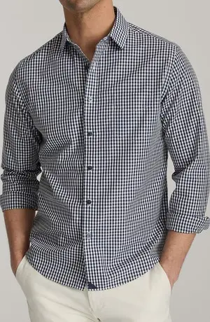 UNTUCKIT Lawrence Gingham Wrinkle Free Cotton Button-up Shirt Navy