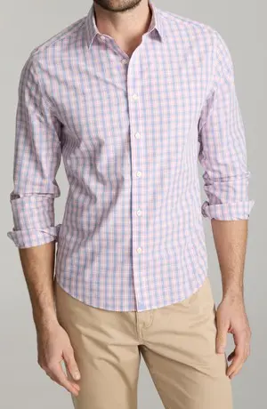 UNTUCKIT Fairchild Plaid Wrinkle Free Cotton Button-up Shirt - Pink