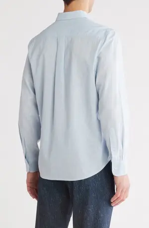 14TH & UNION Solid Linen Blend Button-up Shirt - Blue Skyway