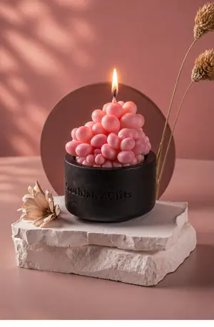 SOUTHLAKE GIFTS Pink Succulent Candle In Concrete Vessel