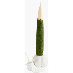 SOUTHLAKE GIFTS Taper Scented Candle And Snail Candle Holder Set - Off-white / Dark Green