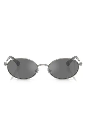 SWAROVSKI 53mm Oval Sunglasses - Gunmetal / Grey Mirror Black
