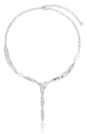 Ettika Freshwater Pearl Lariat Necklace - Silver