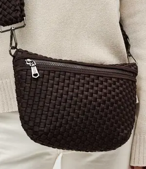 SOL AND SELENE Ethereal Woven Neoprene Crossbody Bag - Chocolate