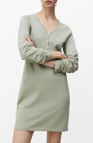Mango Long Sleeve Cotton Nightgown Aqua Green