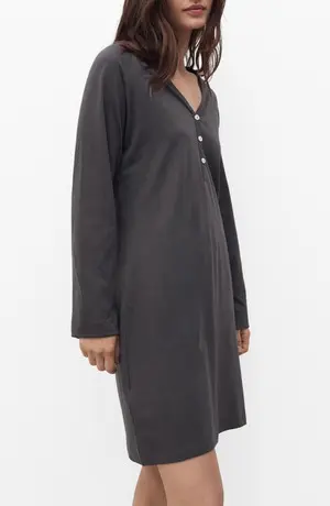 Mango Long Sleeve Cotton Nightgown - Charcoal