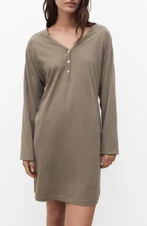 Mango Long Sleeve Cotton Nightgown - Dark Taupe