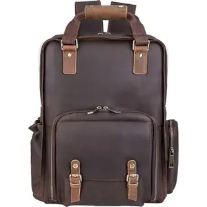 STEEL HORSE LEATHER Gaetano Leather Camera Backpack - Dark Brown