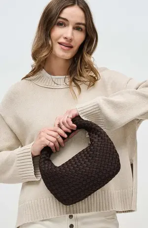 SOL AND SELENE Woven Neoprene Hobo Bag - Chocolate
