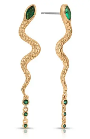 Ettika Serpentina Linear Earrings - Green
