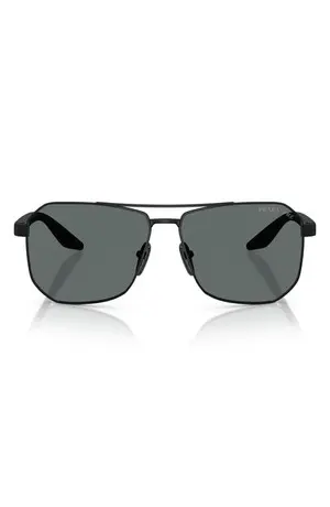 Prada 62mm Polarized Aviator Sunglasses - Rubber Black