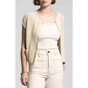 WEEKEND LOS ANGELES Violette Linen And Cotton Short Sleeve Cardigan - Bone