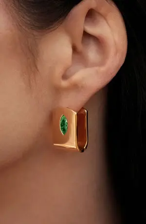 Ettika Marquise Stone Huggie Earrings - Green