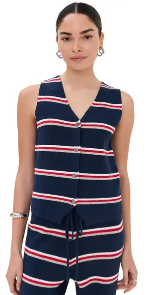 LE BOP Striped Buttoned Vest - Dark Denim Stripe