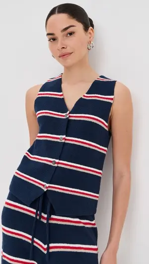 LE BOP Striped Buttoned Vest - Dark Denim Stripe