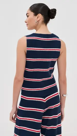 LE BOP Striped Buttoned Vest - Dark Denim Stripe